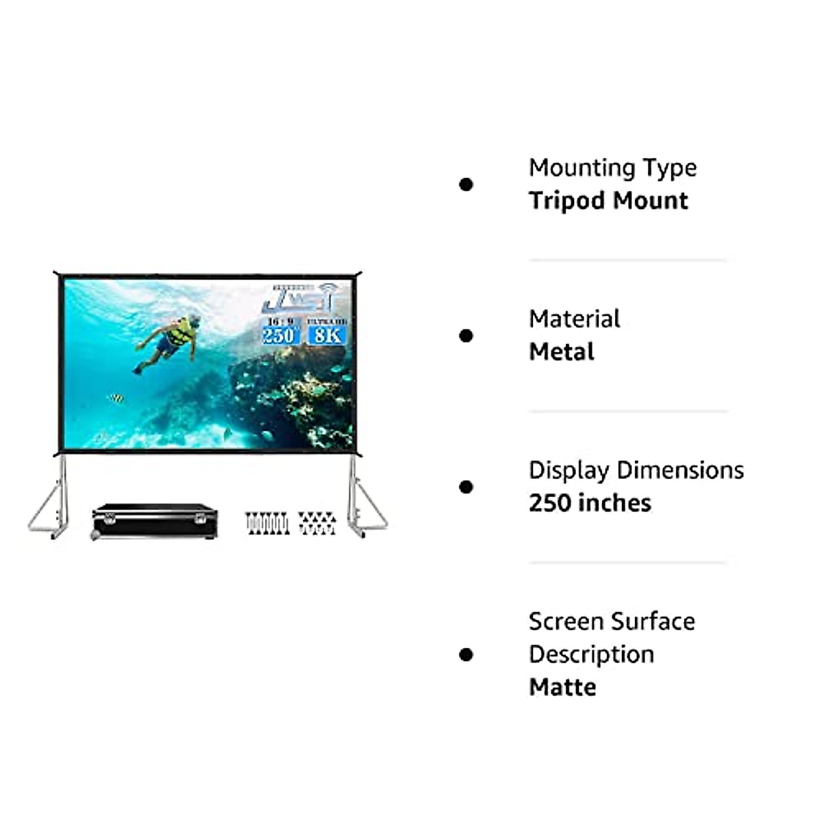 JWSIT 250 inch Projector Screen with Stand, Upgraded 3 Layers PVC 16:9 Large Outdoor Projector Screen, Portable Outdoor Movie Screen with Carrying Bag for Large Commercial Performance
