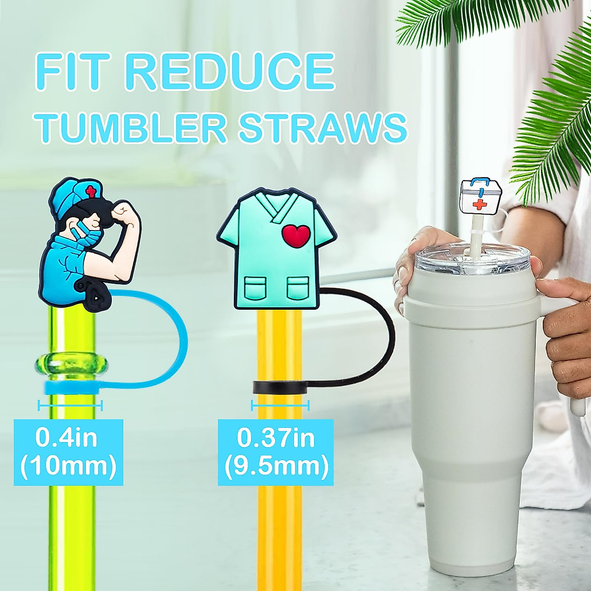 Nursing Straw Covers Cap 12 Pcs for Stanley Cup 30&40 Oz, Tumbler, Water Bottle Silicone Straw Topper Fits 10mm Reusable Straws, Cute Straw Tips Cover