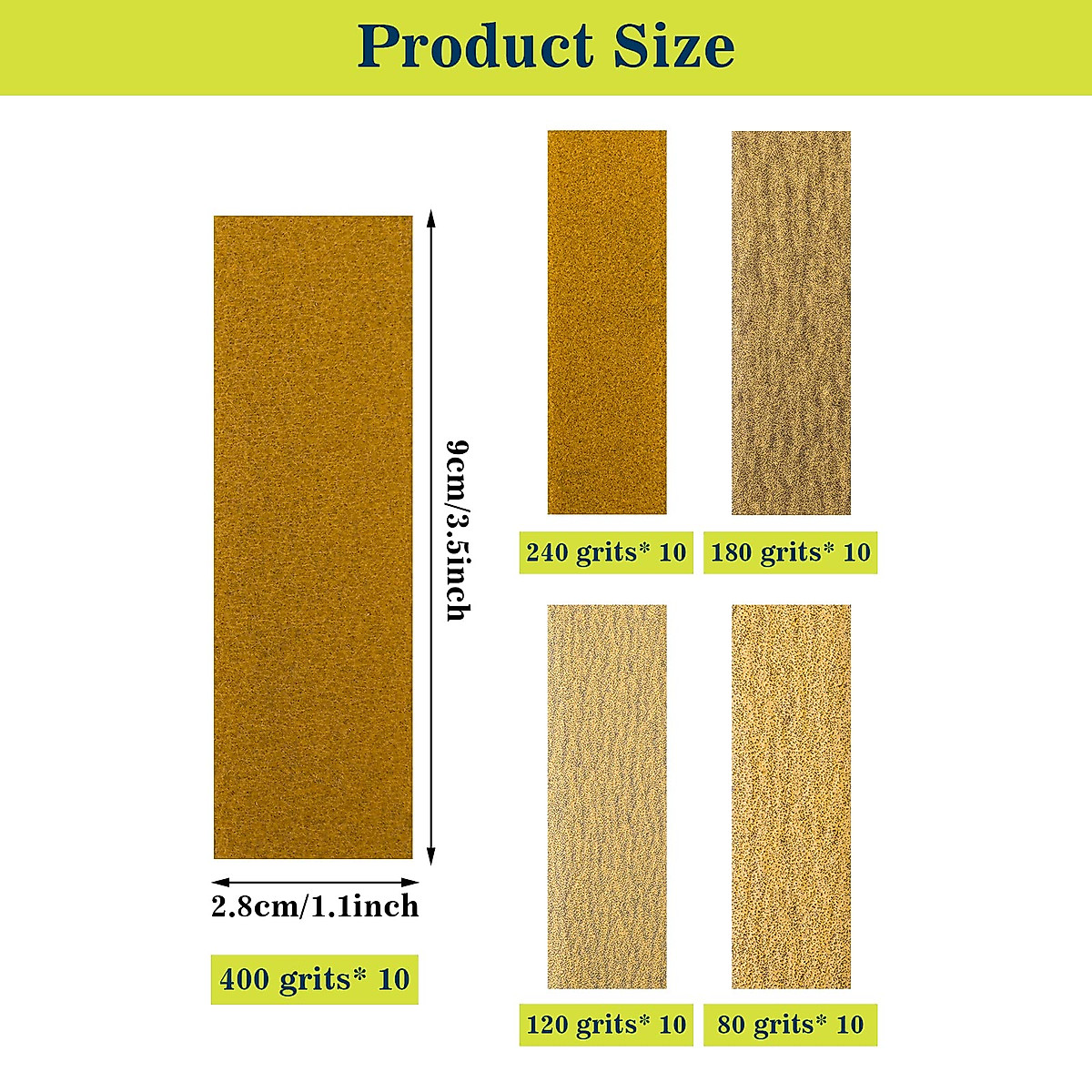 Micro Sander Kit with 50Pcs Sand Paper, 80 to 400 Grit Sandpaper Sheets 3.5 x 1.1 Inch Wet Dry Detail Sandpaper,Finger Sander for Crafts Wood Furniture Finishing,Metal Polishing 80/120/ 180/240/400