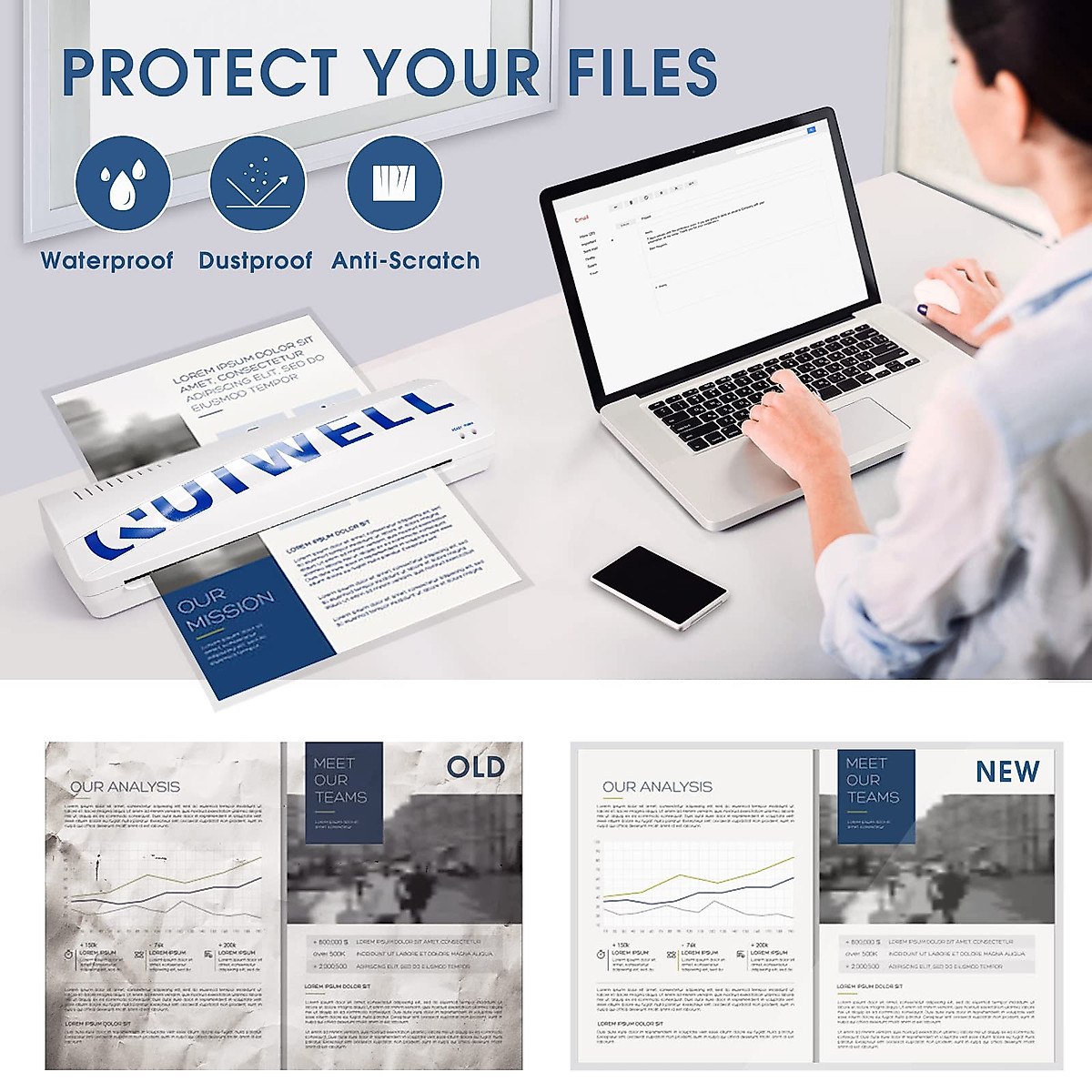 QUIWELL 9 in 1 Laminator, Laminator Machine with 20 Laminating Sheets, 9 Inches Thermal Laminating Machine with Paper Trimmer, Corner Rounder, Hole Punch, Bonus Busy Book for Home Office School Use