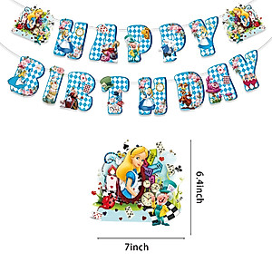 Alice in Wonderland Birthday Decorations Alice Happy Birthday Banner with Hand Hanging Swirls for Kids, Boys and Girls Alice in Wonderland Happy Birthday Decoration