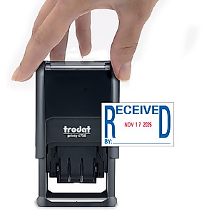 Trodat Printy 4750 Date Stamp with English Message Received – Self Inking, Red Ink Date and Blue Ink Text