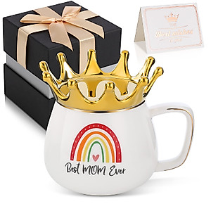 Gifts for Mom, Gifts for Mom from Daughter Son Best Mom Ever Coffee Mug with Crown Lid New Mom Gifts Birthday Gifts For Mom Women from Daughter Son Mug 12Oz