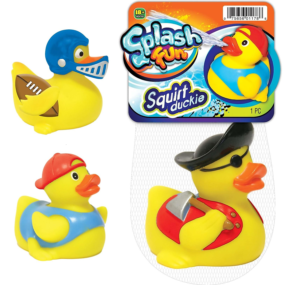 JA-RU Water Squirt Rubber Ducks (1 Duck Assorted) Fun Toddlers Baby Bath Tub Pool Toy 3" Rubber Duckies for Kids, Sensory Play, Stress Relief, Stocking Stuffers Supply in Bulk. 1178-1
