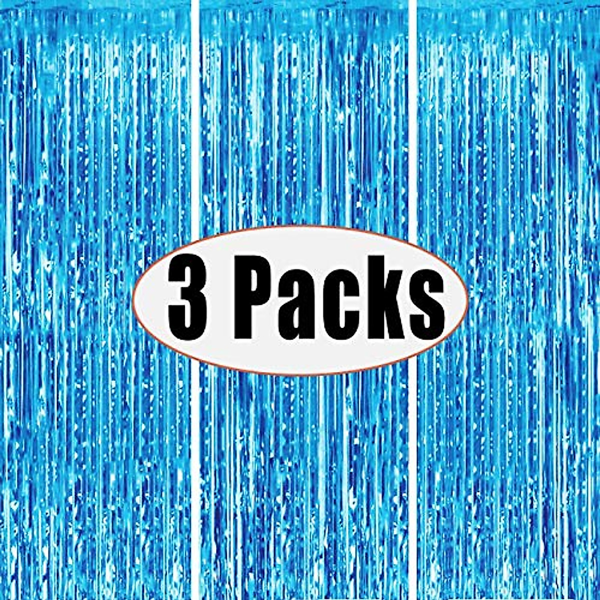 3 Packs 3.2ft x 6.6ft Light Blue Metallic Tinsel Foil Fringe Curtains Photo Booth Props for Birthday Wedding Engagement Bridal Shower Baby Shower Bachelorette Holiday Celebration Party Decorations