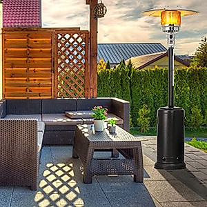 SUNCROWN 48,000 BTU Patio Propane Heater Outdoor Tall Standing Heater with Wheels, Stainless Steel(Black)