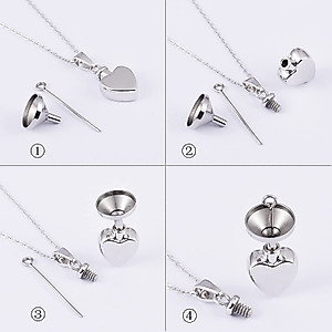 925 Sterling Silver Heart Urn Necklace Simple Blank Always in My Heart Ashes Cremation Jewelry Memorial Keepsake Pendant with Funnel Kit