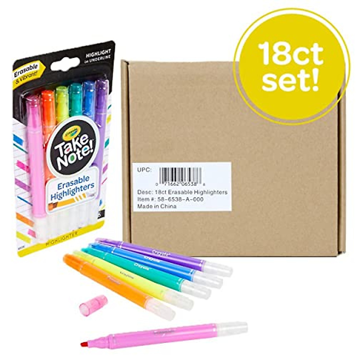 Crayola Take Note Erasable Highlighters, Cool School Supplies, Chisel Tip Markers, 6 Count