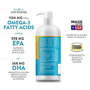 Wild Alaskan Dog Food Supplement, Salmon Oil, Omega-3, 32-Ounce Plastic Jar