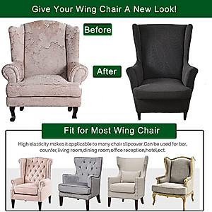 CRFATOP Jacquard Wingback Chair Slipcovers 2 Piece Stretch Leaf Wingback Chair Cover Polyester Fabric Wing Armchair Covers with Elastic Bottom for Living Room Bedroom Wingback Chair,A08