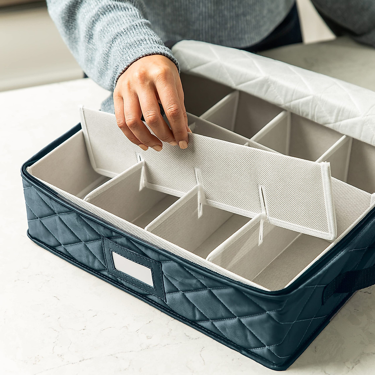 Teemto China Storage Containers Quilted. 7PC Dishes Storage Kit with 48 Cut-to-Size Felt Inners. Fine China Storage, Plate Platter Storage, Glass and Dish Storage, Crystal Stemware, Moving Supplies