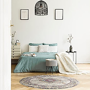 Leick Home 595272 Song Floral Indoor Outdoor Area Rug Round 5'3"