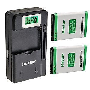 Kastar 2-Pack BL-5B Battery and Smart LCD Charger Replacement for Nok 2610 3220 3230 5140 5140i 5200 5300 5500 5500 Sport 6020 6021 6061 6070 6080 7260 7360 N80 N90 5070 6060 6120 Classic 6121