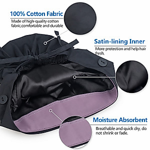 IRIS CRAFT Adjustable Working Cap with Button, Satin-Lined Cotton Working Hat Sweatband, Elastic Bandage Tie Back Hats for Women & Men, One Size, Black with Satin-Lined