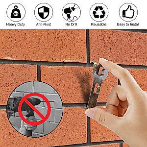 AIEVE Brick Wall Clips for Hanging Outdoors, Brick Hooks Brick Hangers No Drill, Fit 2-1/4 to 2-2/5(10 Pack)