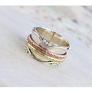 925 Sterling Silver Spinner Ring for Women, Yoga Maditation Spin ring Two Tone Handmade Ring Worry Ring, Thumb Ring, Fidget Rings, Promise Ring Size US 10 Gift For Her