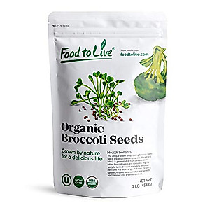 Organic Broccoli Seeds for Sprouting, 1 Pound – Non-GMO, Vegan, Kosher, Sirtfood, Bulk. Rich in Sulforaphane, Vitamin C. Grow Sprouts, Microgreens for Salads, and Sandwiches. High Germination Rate.