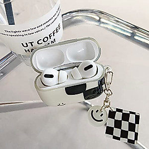 BONICI Protective Case for AirPods 1/2, Creative Elegant Art White Black Grid Plaid Smiling Face Soft Silicone TPU Rubber Lightweight Ultra Thin Cover Earbud Earphone Wireless Charging Case +Keychain