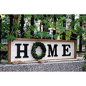 SIMPLY ANI Rustic Large Home Sign with Real Wreath for O|Framed Farmhouse Wood Wall Sign Plaque|Gallery Wall Hanging Decor, Rustic Farmhouse Home Decor|Shiplap Signs|Wooden Home Plaque|Fixer Upper