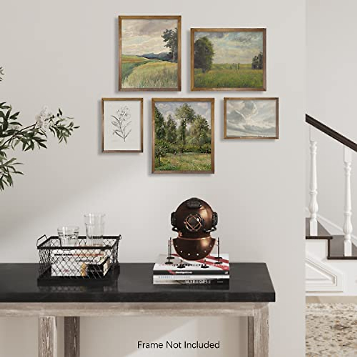 French Country Wall Art Decor - Boho Art Deco Victoria Picture Bathroom - Modern Farmhouse Kitchen Poster Print - Aesthetic Vintage Landscape Set - Sage Green Forest Tree Spring Summer Flower Sketch