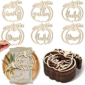 Jetec 20 Pieces Thanksgiving Cutout Letter Sign Pumpkin Dinner Plates Decor Thankful Blessed Grateful Inspirational Letter Cutouts Place Cards Settings for Party Tabletop Plate Decor (Wood Color)