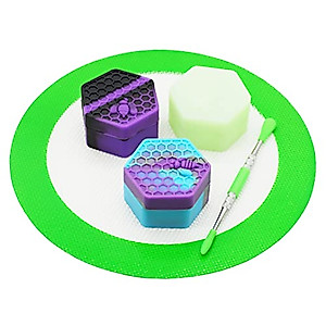 KUVIS 26ml Hexagon Silicone Wax Container Non-stick Concentrate Jars with 7.87" Round Mat and Carving Tool
