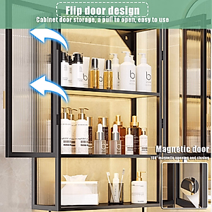 Bathroom Cabinet Wall Mounted with Towel Bar Metal Medicine Cabinet with Door Bathroom Wall Cabinet Over The Toilet Storage Cabinet Hanging Cabinet for Bathroom Livingroom Kitchen,Black,50x15x70cm/20"