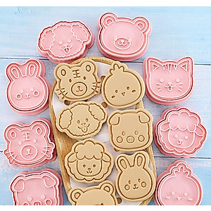8 Pieces Cute Animals Cookie Cutters Animal Plastic Cookie Stamps Rabbit Cookie Mould Press Bear Cookie Mould Set Baking Kitchen Tools (Animals A)