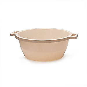 YBM Home Round Dish Wash Basin Dishpan with Handle for Washing Dishes and Soaking, Plastic Portable Dish Tub Design for Camping and Multipurpose for Face Cleansing, 1287-Beige with Dots-1