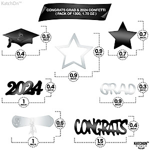 KatchOn, Congrats Grad Confetti 2024 - Pack of 1300 | Black and Silver Graduation Confetti for Graduation Table Decorations | Graduation Decorations Class of 2024 | Graduation Confetti Class of 2024