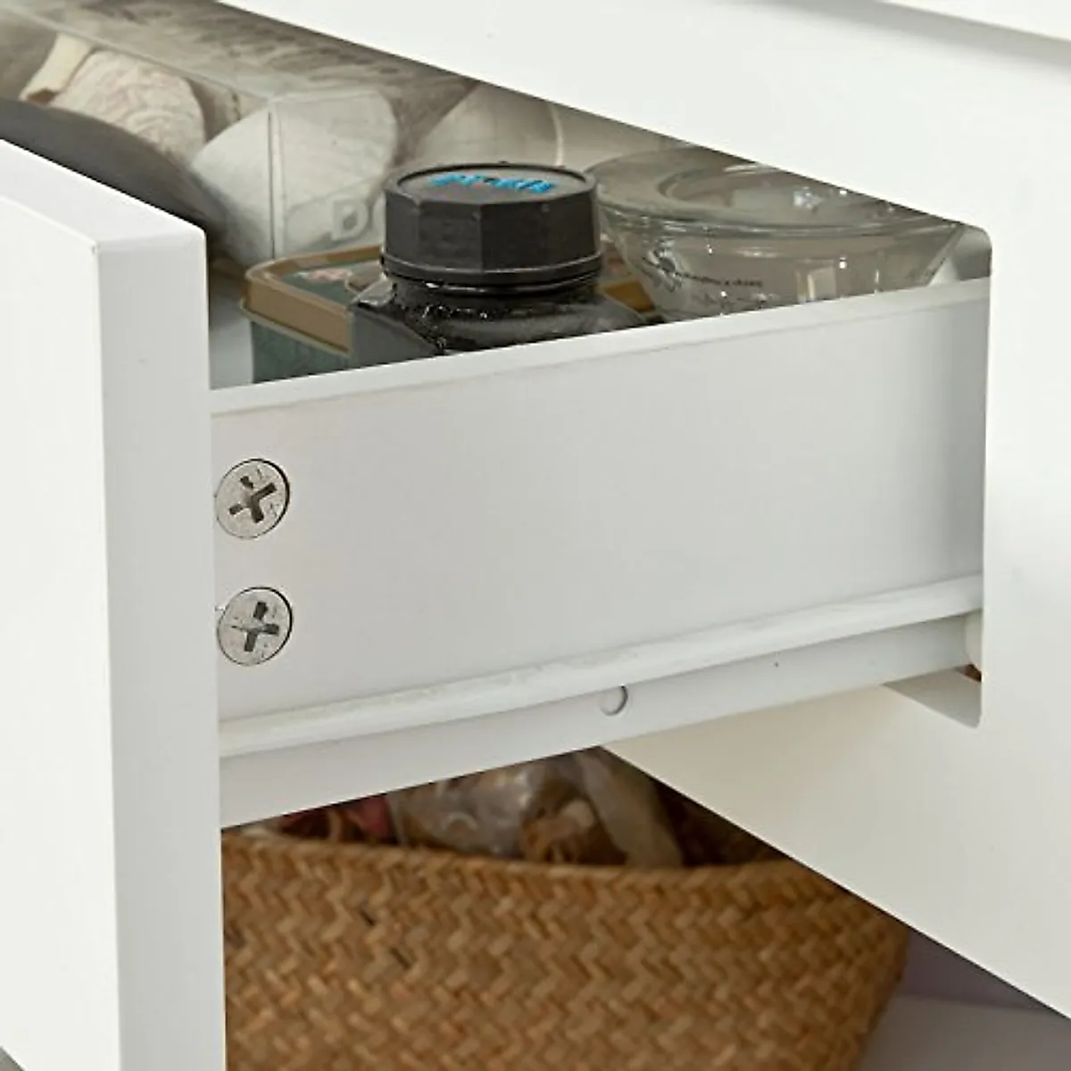 Haotian FWT31-W, White Corner Desk, Triangle Computer Desk with Drawer and Shelf, Home Office Desk, Computer Workstation