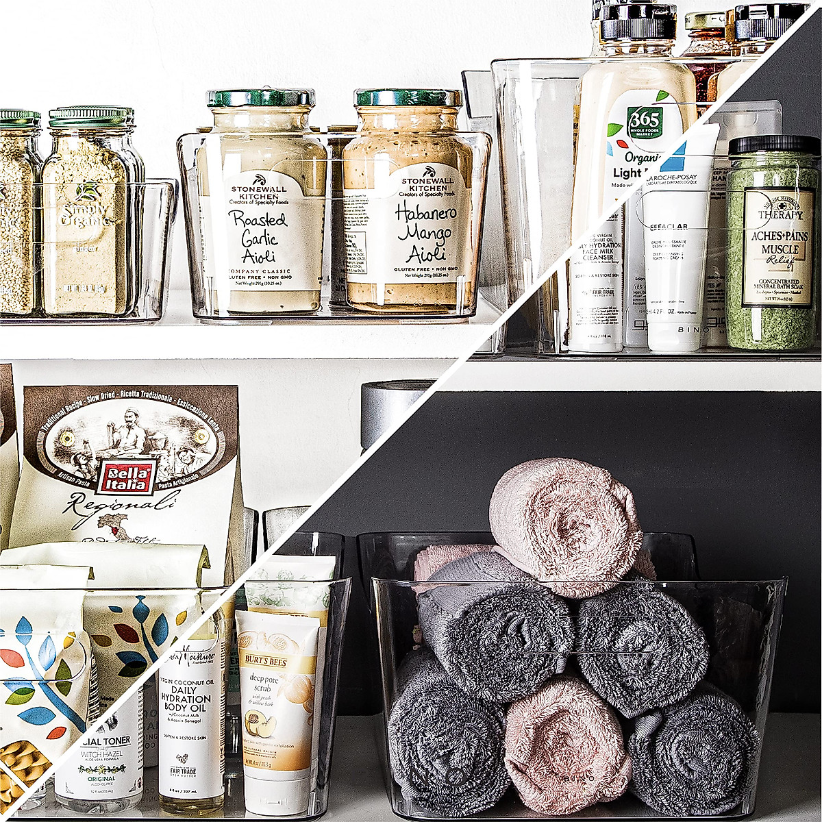 BINO Refrigerator, Freezer and Pantry Cabinet Storage Organizer Bin with Handles - Clear and Transparent Plastic Wide Nesting Food Container for Home and Kitchen (Clear, Small)