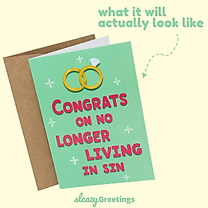 Sleazy Greetings Funny Wedding Card | Funny Congratulations Card | Rude Wedding Cards For Bride And Groom | Bridal Shower Cards | No Longer Living In Sin Card