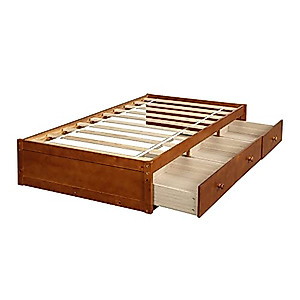 SOFTSEA Storage Bed with Drawers for Kids Twin Bed Frame Wood Platform Bed Frame with Wood Slat Support, No Box Spring Needed (Oak)