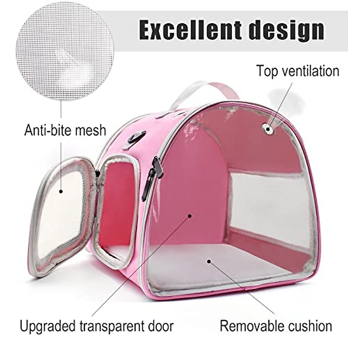 Small Animal Carrier Bag, Upgraded Portable Guinea Pig Carriers, Transparent Hamster Carrying Case, Reptile Rat Rabbit Bearded Dragon Hedgehog Carrier Bag for Travel, Hiking, Walking, Outdoor (Pink)