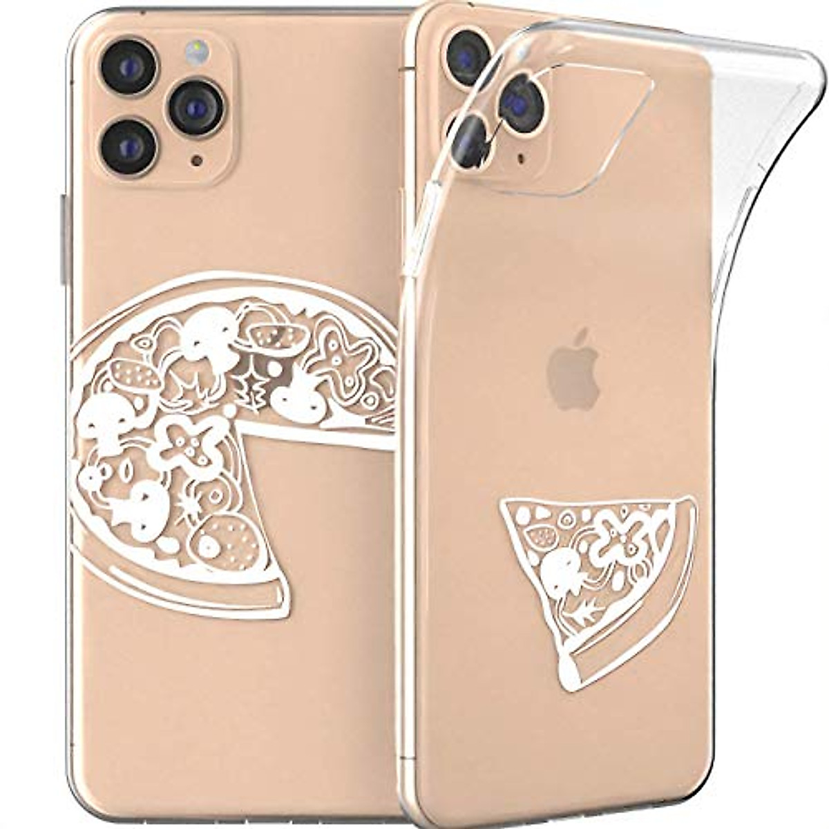 Toik Matching Couple Cases for Apple iPhone 11 Pro Xs Max Xr 10 X 8 Plus 7 6s 5s SE Cover Girlfriend Cute Anniversary Boyfriend Sketch Slice Pizza Slim Drawing Design Simple BFFs Protective Flexible