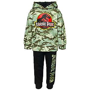 Jurassic World Jurassic Park Little Boys Fleece Pullover Hoodie and Pants Outfit Set Camo Black/Green 7-8