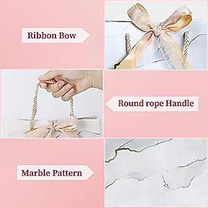 Homelove 8 Pieces Large Gift Bags,10.6" X 4.7" X 11.8" Marble Pattern Gift Bag with Ribbon Bow, Waterproof Paper Gift Bag for Holiday Birthday Christmas Wedding Party