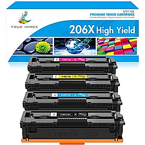 TRUE IMAGE Compatible Toner Cartridge Replacement for HP 206X 206A W2110A W2110X HP Color Pro M255dw MFP M283fdw M283cdw M283 M255 Printer Toner High Yield (Black Cyan Yellow Magenta, 4-Pack)