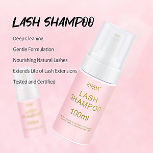 EMEDA Lash Shampoo for Extensions Cleaning Bath Kit for Cluster Lashes, Fan Brush Wash Bottle Hair Band, Oil Free Foam Soap Cleaner, Eyelash Cleanser