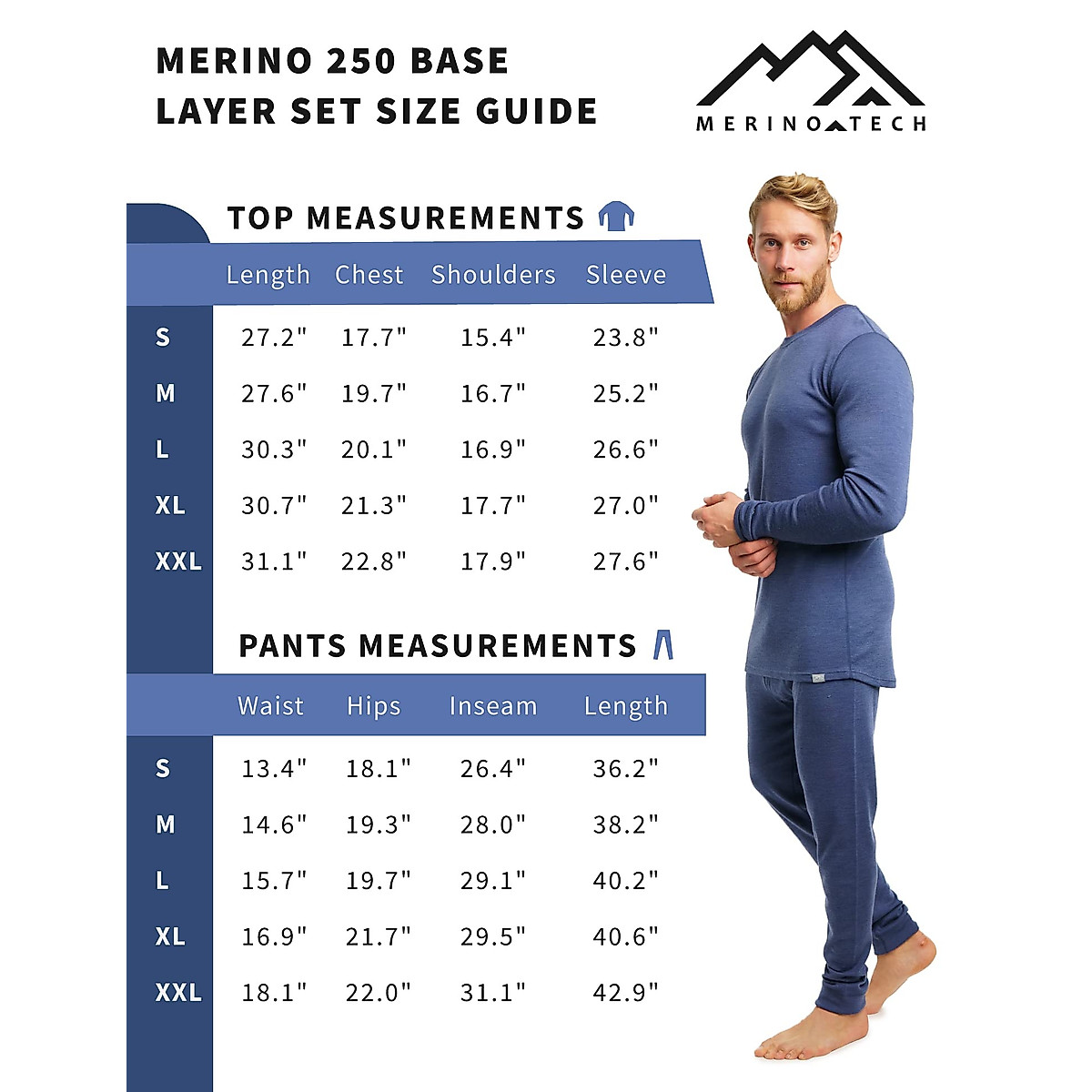 Merino.tech Merino Wool Base Layer Mens Set - Midweight Merino Wool Thermal Underwear For Men Top, Bottom (Medium, 250 Black)