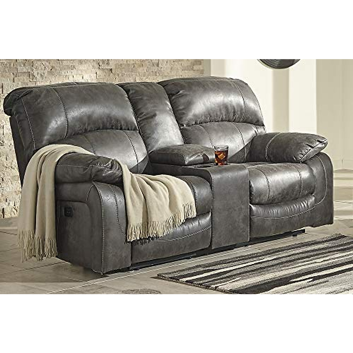 Signature Design by Ashley Dunwell Adjustable Power Reclining Loveseat with USB Charging, Gray