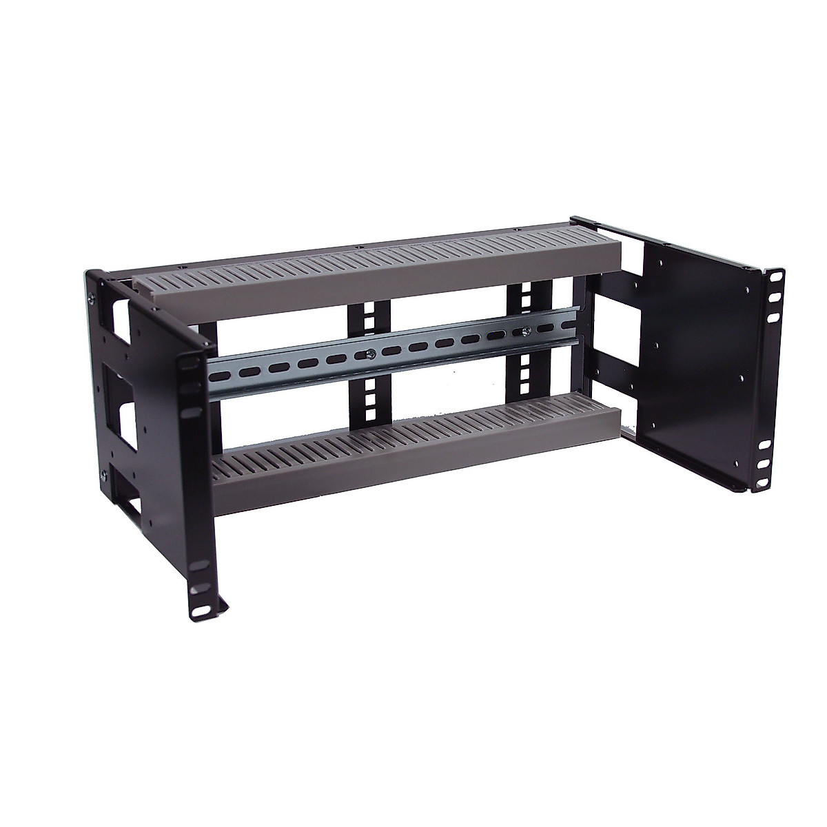RCB1112BK15 Heavy Duty 4U Rackmount Adjustable Depth Industrial Din Rail Panel Designed for 2 Post or 4 Post EIA310 19 inch Server Rack