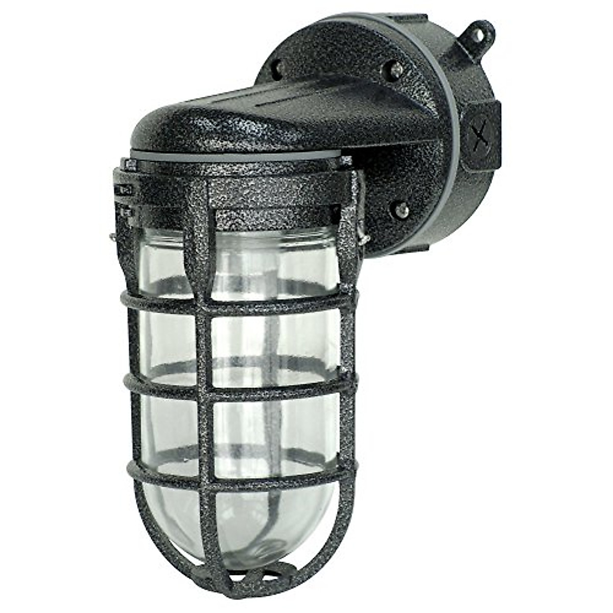 Woods L1707SVBLK Wall Mount Light in Hammered Black Finish Sturdy Die Cast Aluminum Cage; 100 Watt Incandescent; Industrial Design; Suitable for Indoor and Outdoor Use