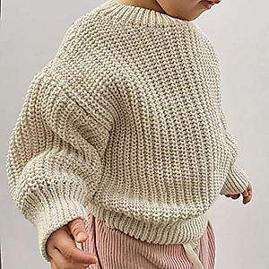 Toddler Baby Girl Boy Knitted Sweater Long Sleeve Solid Color Pullover Crewneck Sweatshirt Top Fall Winter Clothes (Beige, 2-3T)
