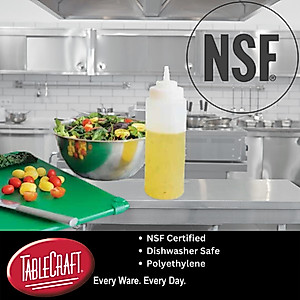 Tablecraft Plastic Condiment Squeeze Bottles, Foodservice Restaurant Commercial Grade Widemouth 63mm Empty Squirt Dispenser for Ketchup, Mustard, Syrup, Food Prep, 16 oz, 473 mL, Clear, 6 Bulk Pack