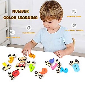 WOODENFUN Number Train Set for 1 2 3 Year Olds, Educational Toy Cars for Toddlers, Montessori Learning Toys for Boys and Girls (Red)