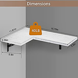 SEHERTIWY Corner Floating Shelves Wall Mounted Set of 4, Rustic Wood Wall Storage Shelves for Bedroom, Living Room, Bathroom (Rustic White)