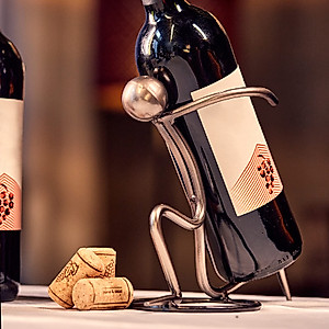 Aayla Tabletop Wine Rack - Metallic Silver Freestanding Countertop Figurine Wine Bottle Holder, Unique Wine Gifts and Accessories for Wine Lovers (Double 1)