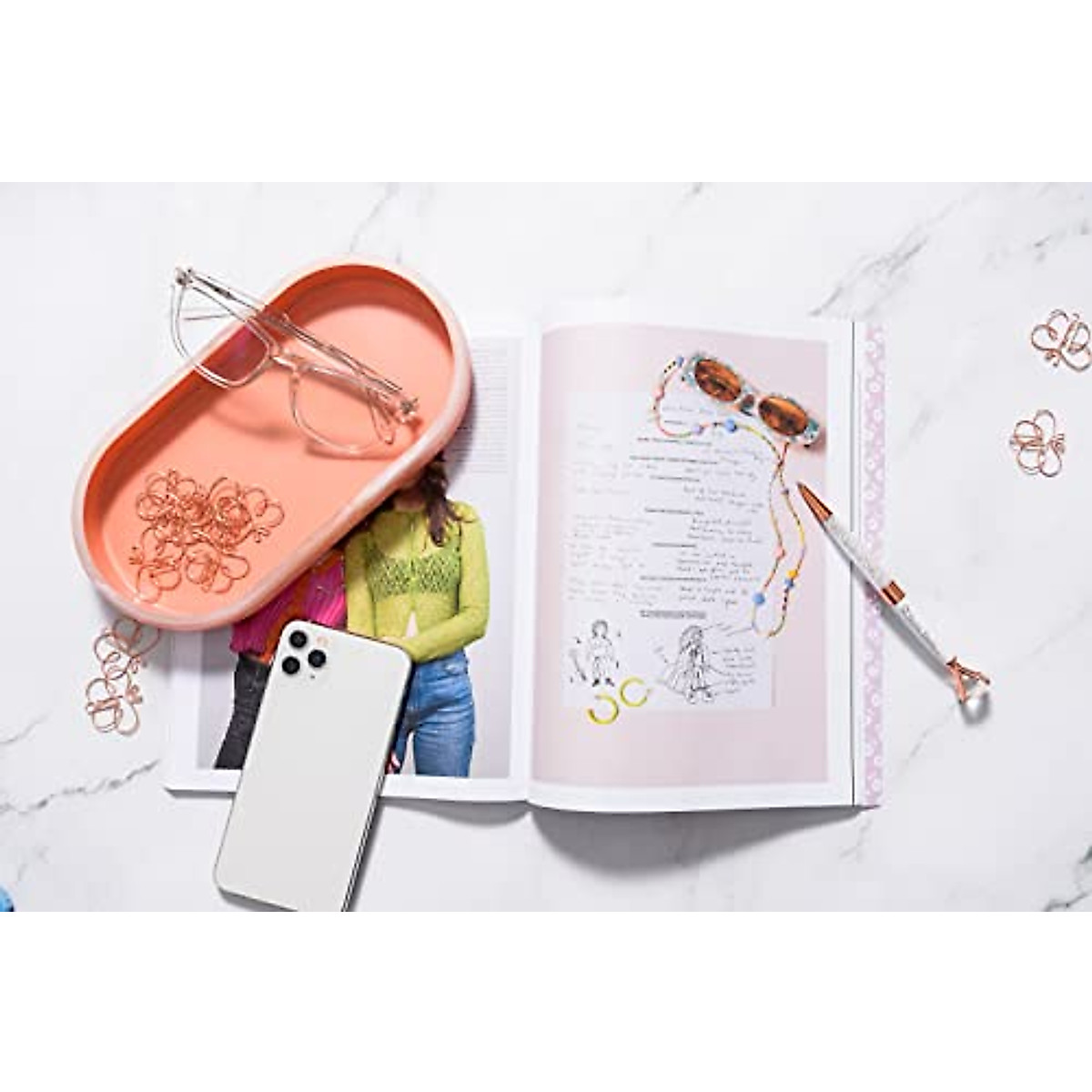 Blissful Bounty Diamond Metal Ballpoint White Pen in Rose Gold with Black Ink | 4 Ink Refills | 6.1 Inches Long